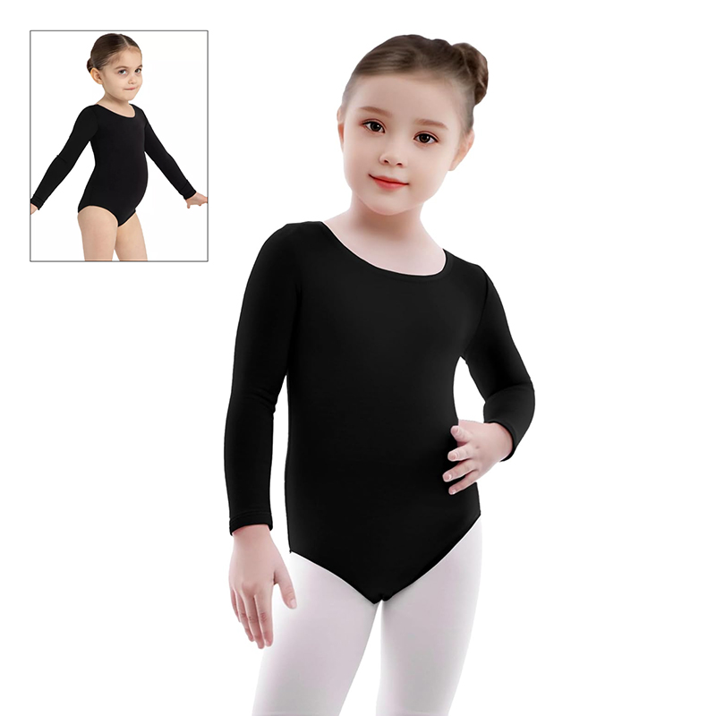 Gymnastics Dancewear Black Long Sleeve Bodysuit Girls Comfortable Dance ...