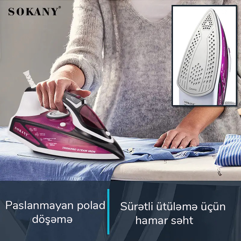 SOKANY EL 8888 High Quality Steam Iron 2400W Power Special Professional ...
