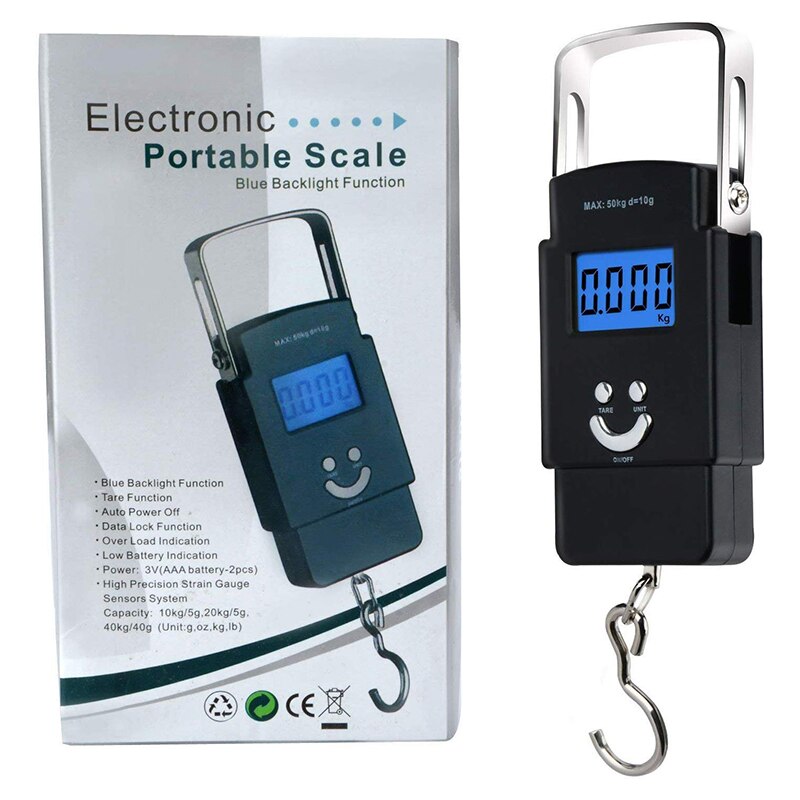 Electronic digital hand scale with LCD display and lighting, max: 50 kg ...