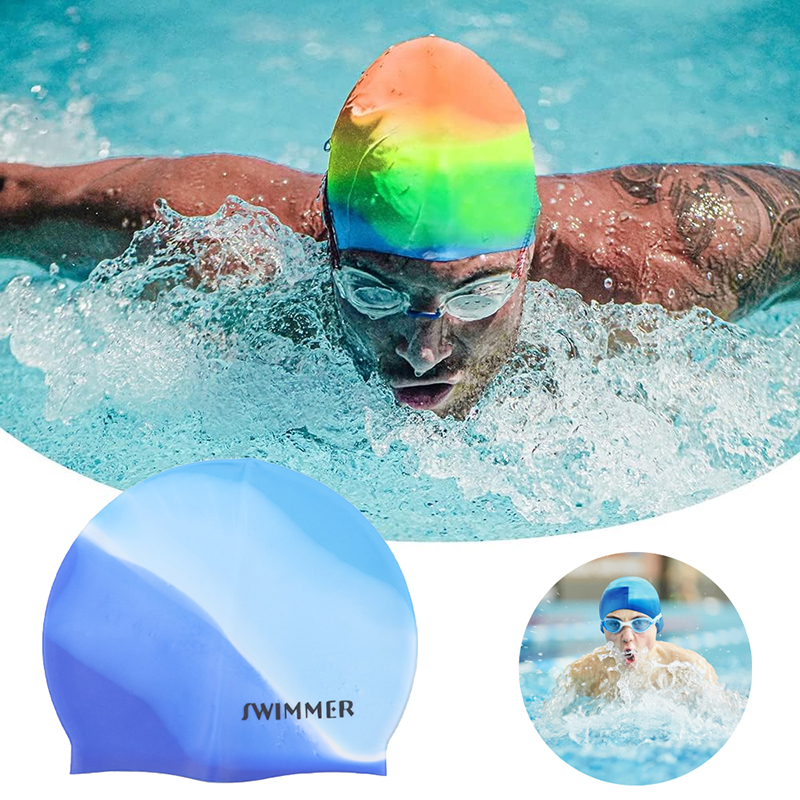 SWIMMER Kids Swimming Cap Silicone Pool Swimming Cap in Colorful Design ...
