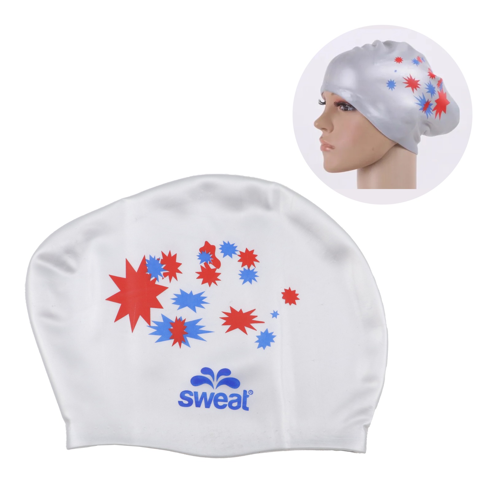 Ladies Star Design Swimming Cap Colorful Waterproof Silicone Sweat ...