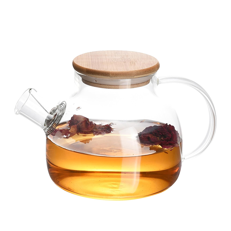 Borosilicate Glass Teapot 1L Glass Teapot with Strainer Wooden Lid ...