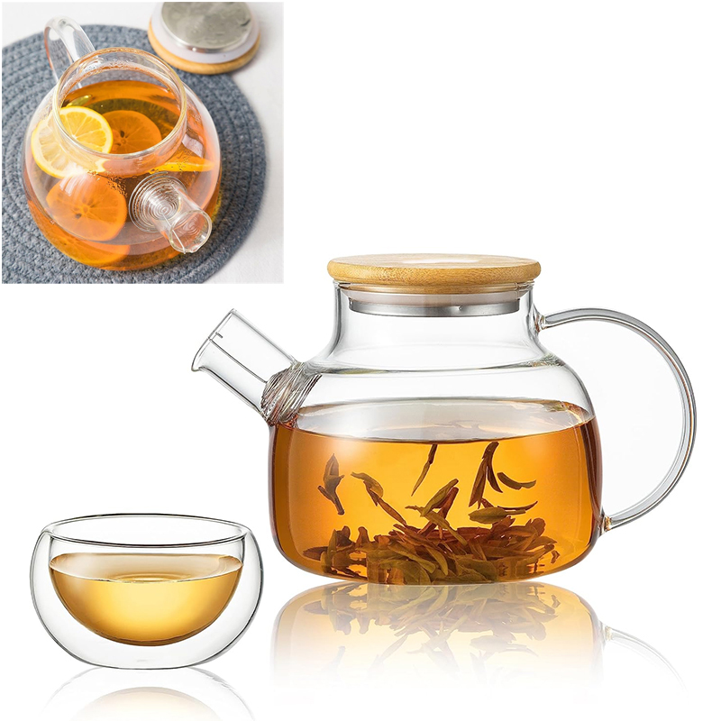 Borosilicate Glass Teapot 1L Glass Teapot with Strainer Wooden Lid ...