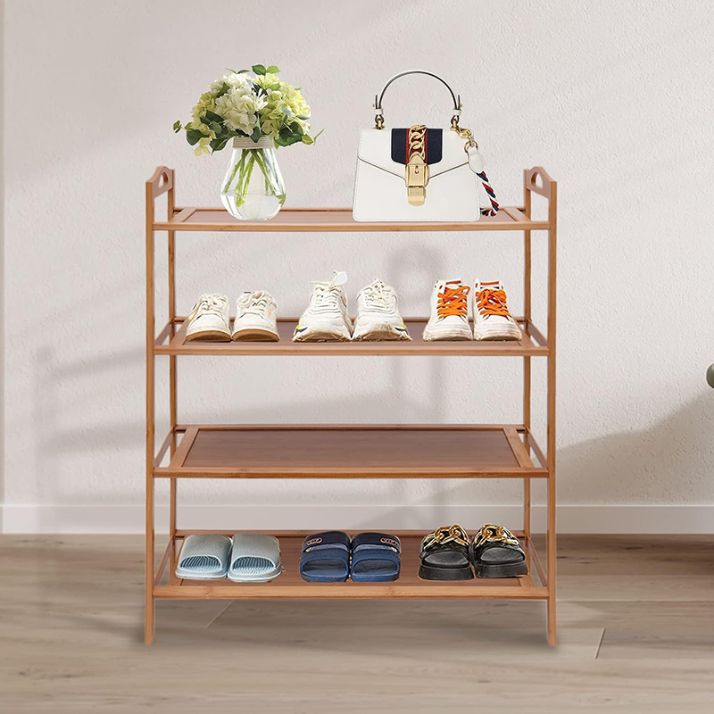 Shoe Rack Storage Shelf 4-Tier Thin Bamboo Storage Cabinet Sturdy Shoe ...