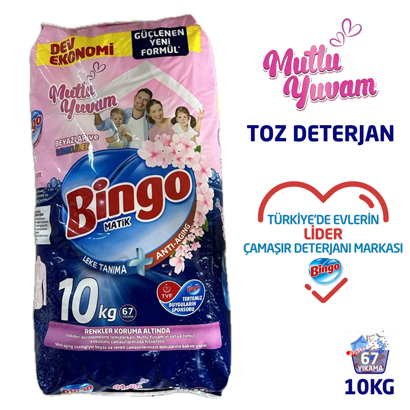 Bingo Mutlu Yuvam Powder Detergent for All Colors 10 KG Whites and ...