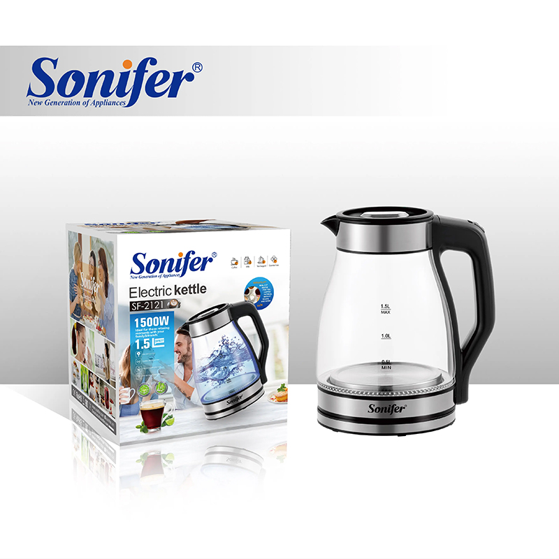 Sonifer SF-2121 High Quality 1500W 1.5L Glass Kettle LED Blue Light ...