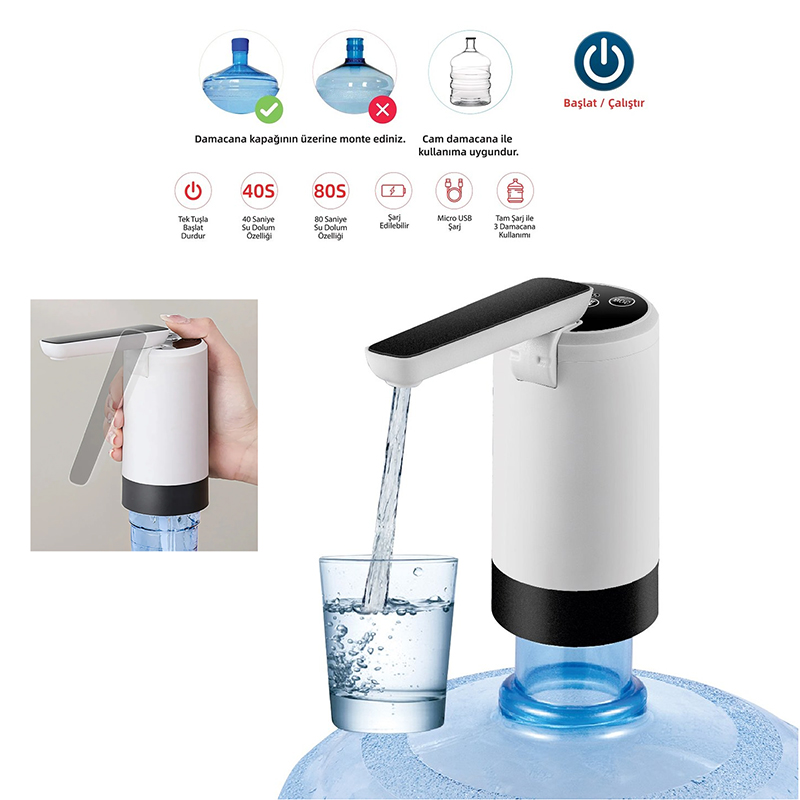 Yenidən Doldurulan Dispender USB Qatlanabilen 5 Gallon Elektrikli Su ...
