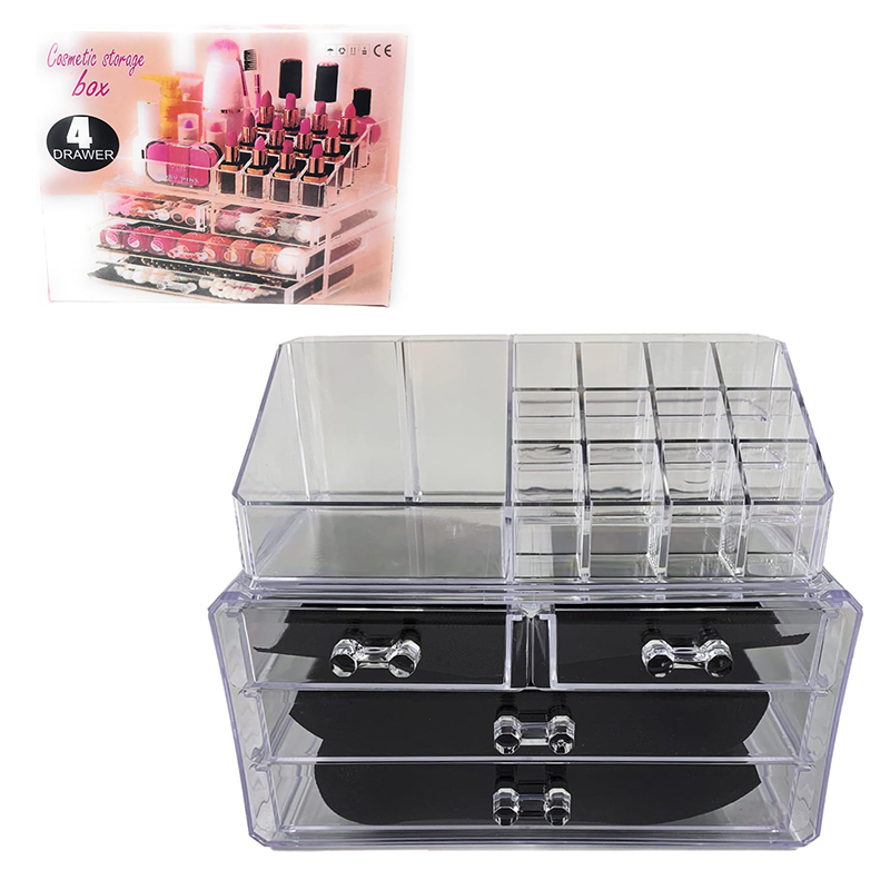 Cosmetic Storage Box Transparent Sliding Makeup Storage Box 4 Drawer ...
