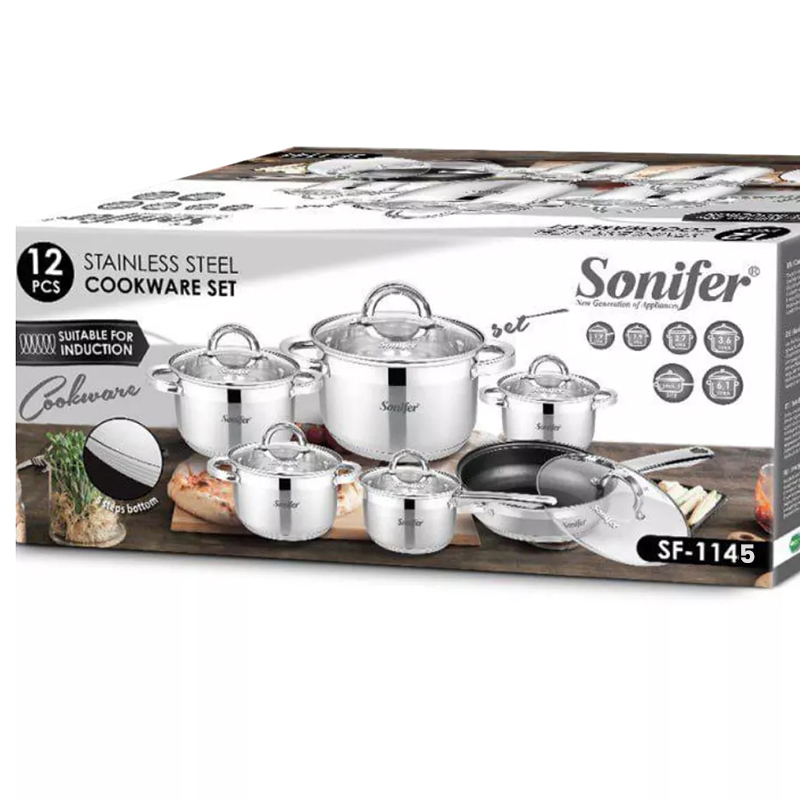 6-in-1 Sonifer Stainless Cookware Set 12 Piece SF-1145 Pot Set Multi ...