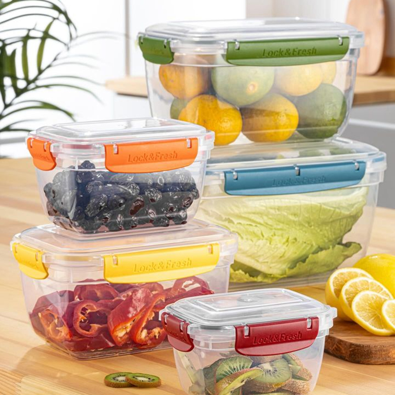 Set of 5 Storage Containers Lock & Fresh Rectangular Storage Container ...