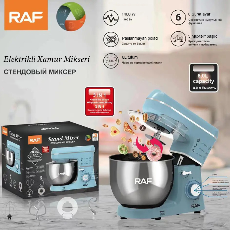 RAF R.6618 Electric Dough Mixing Mixer 1400W Automatic Shut-Off ...